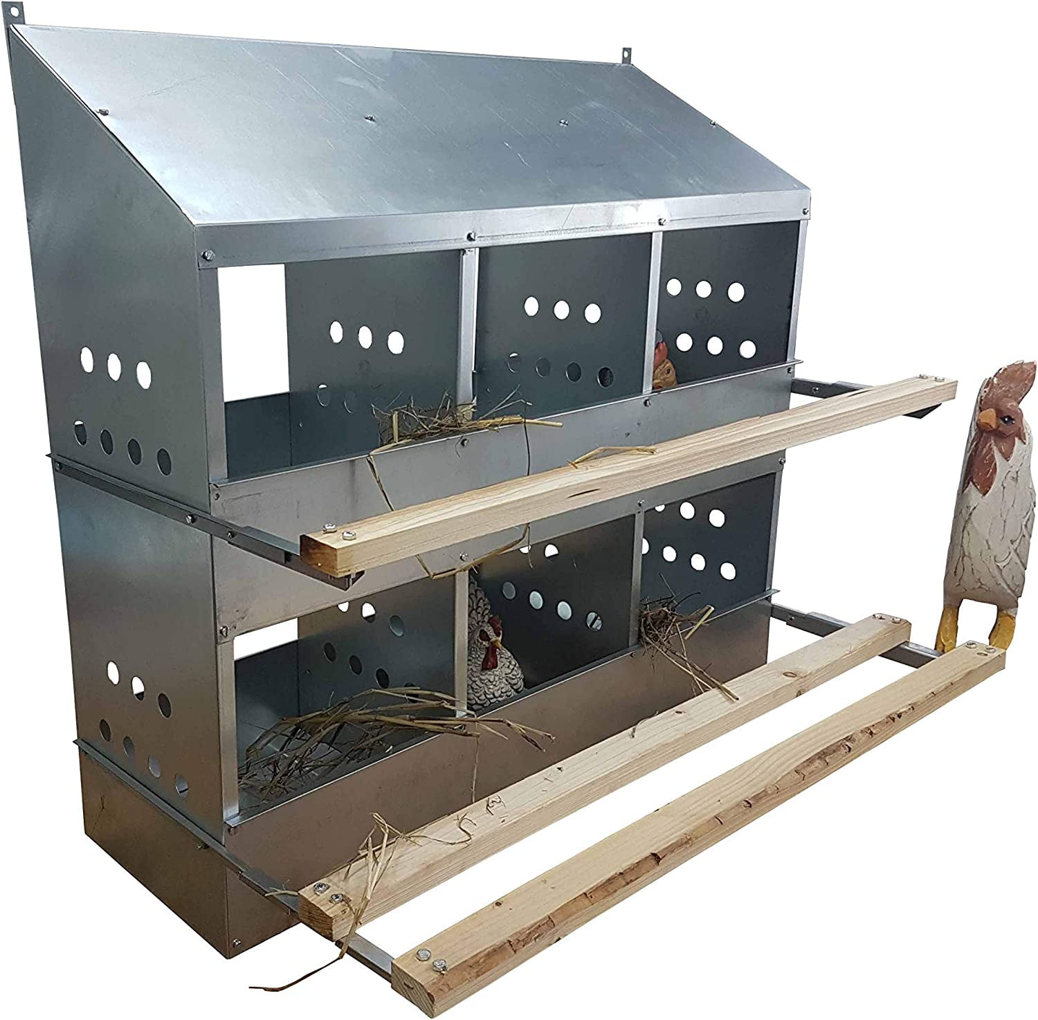 6 Hole Heavy Duty 23ga Galvanized Chicken Nesting Laying Roost Box Made ...