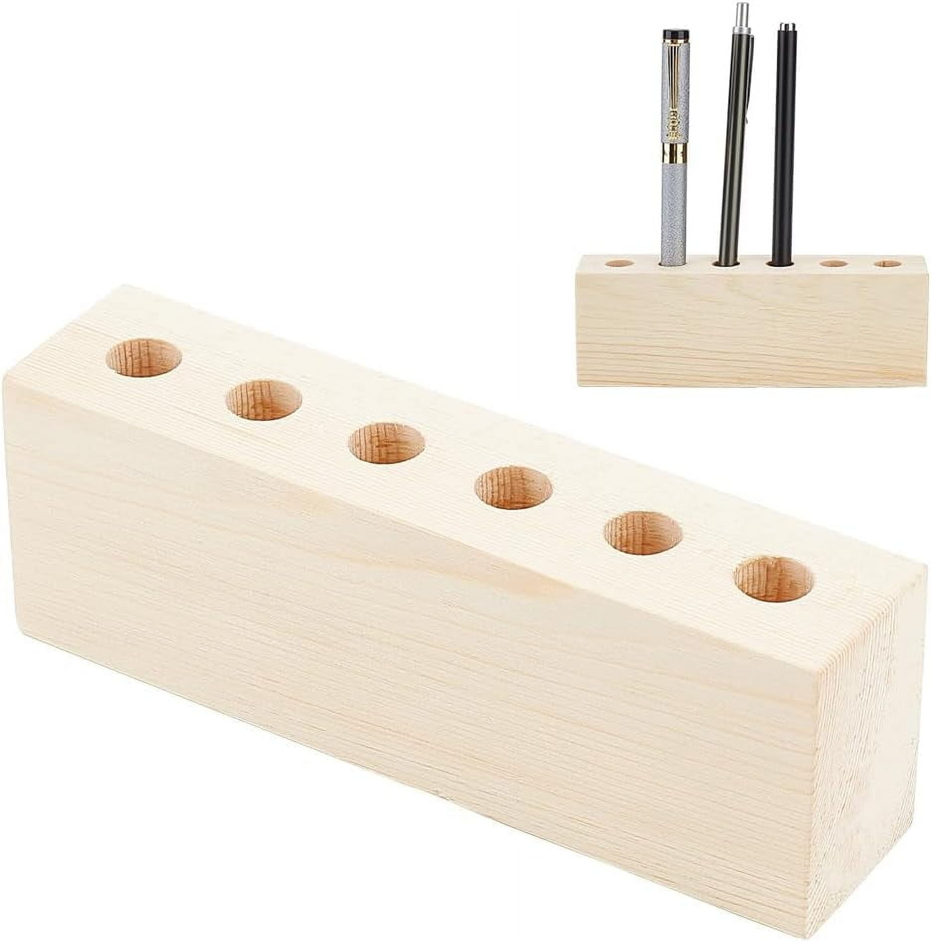 6-Hole Wood Desktop Pen Holder with 12mm Round Hole Fountain Pen Stand ...