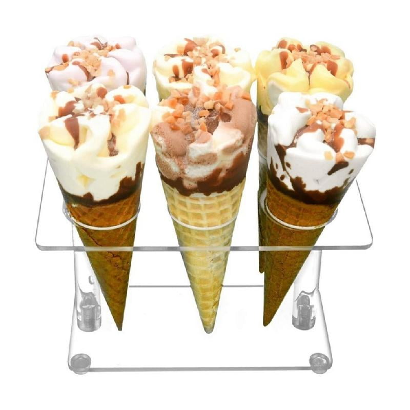 6 Holes Cone Display Stand Clear Acrylic Holder Stand Ice Cream Cone ...
