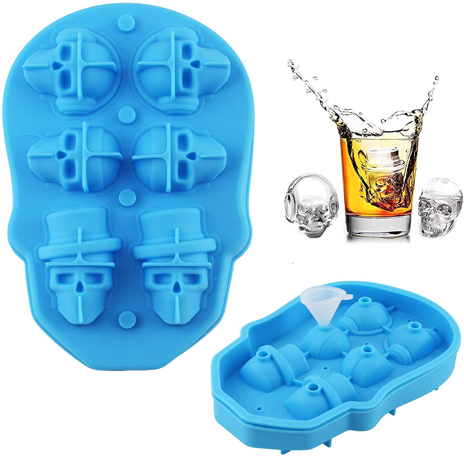6 Holes Silicone 3D Skull Head Shape Ice Cube Trays Chocolate Candy ...