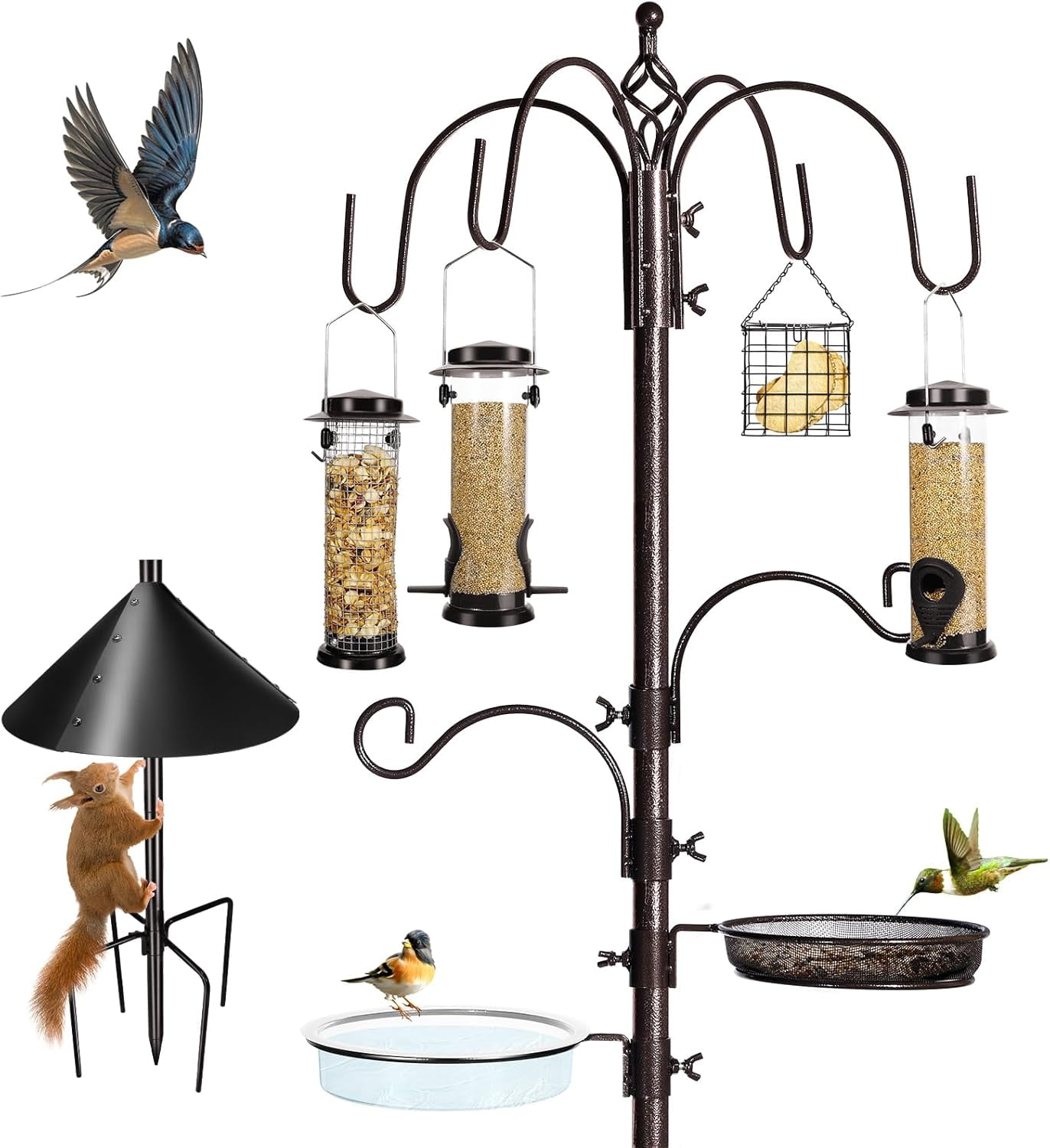 6-Hook Bird Feeding Station Kit Wild Bird Feeder Stand Pole, Multi ...