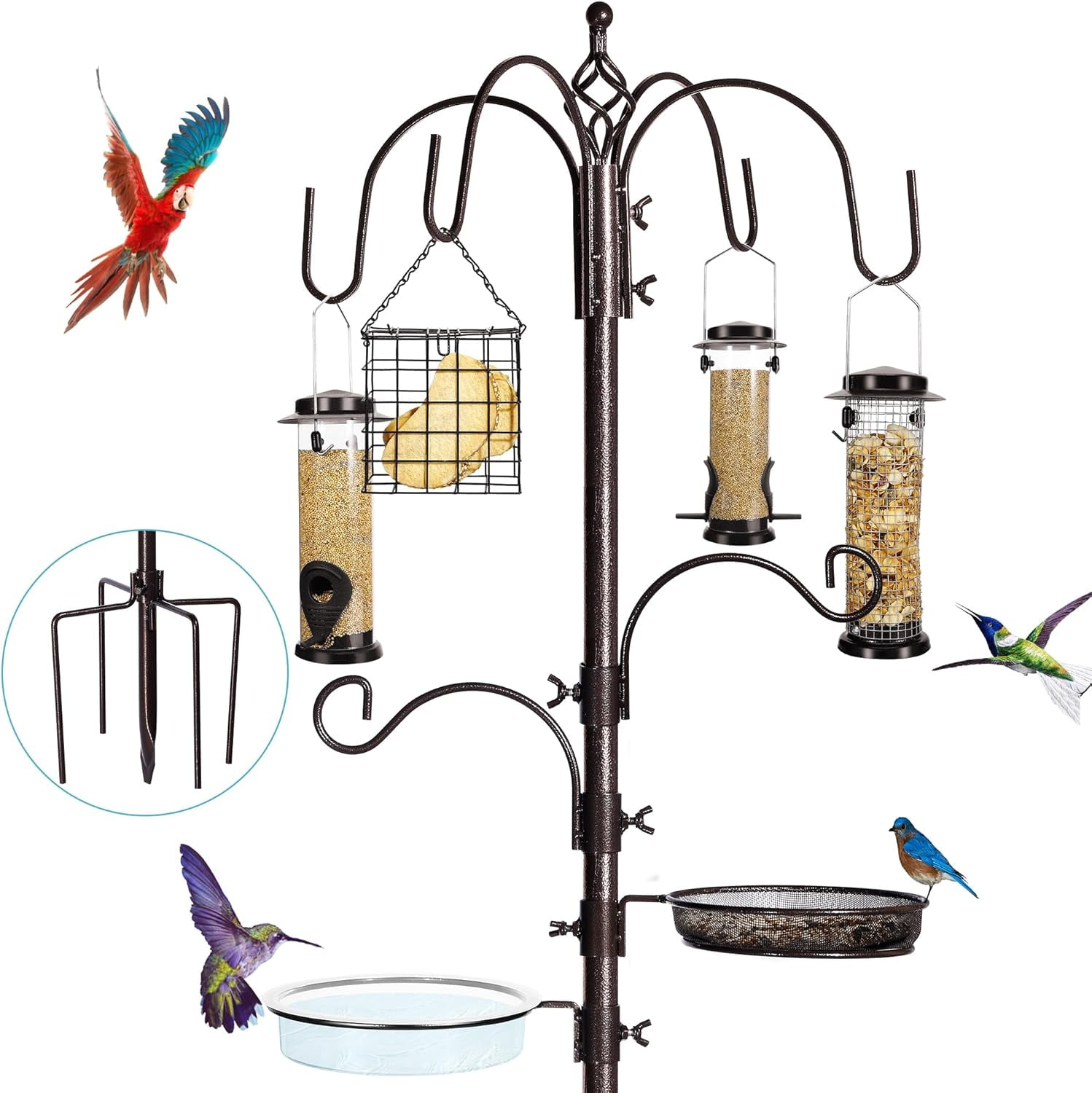 6-Hook Bird Feeding Station Kit, Wild Bird Feeder Stand Pole, Multi ...