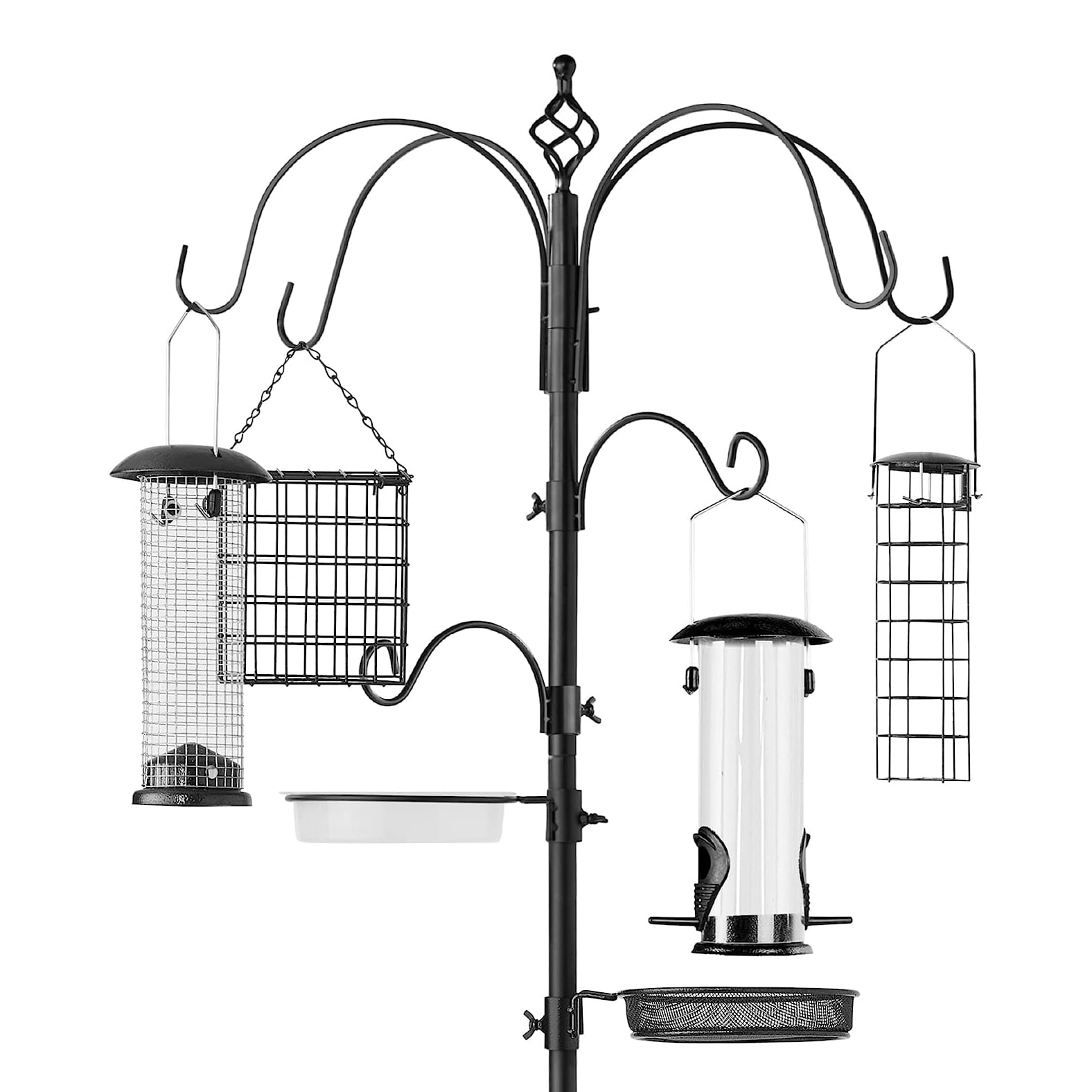 6-Hook Bird Feeding Station, Steel Multi-Feeder Kit Stand with 4 Bird ...