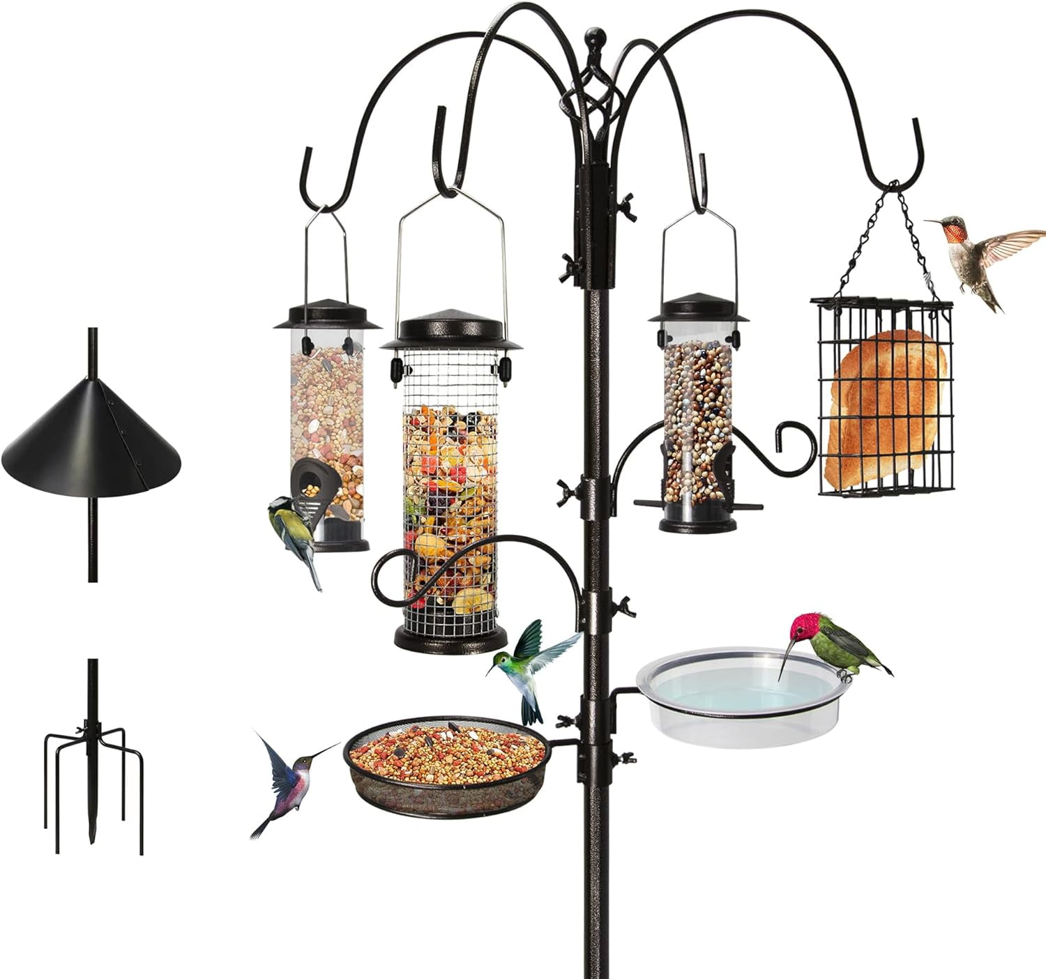6-Hook Bird Feeding Station, Steel Multi-Feeder Kit Stand for ...