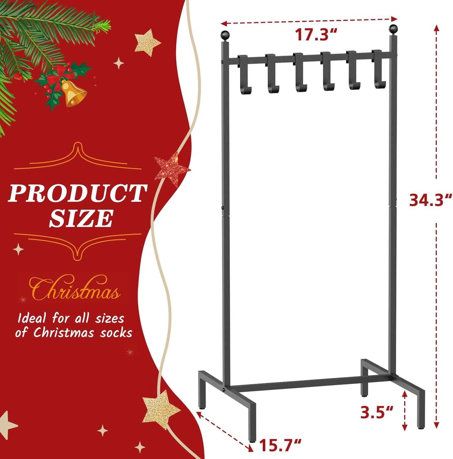 6 Hook Christmas Stocking Holder Stand for Floor, Free Standing ...