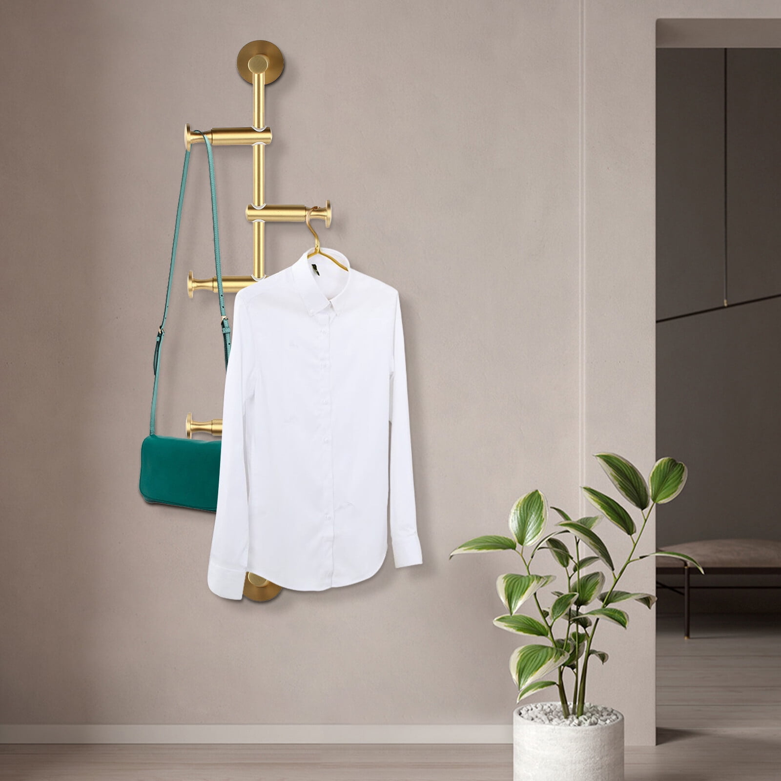 6 Hooks 180° Rotating Brown Retro Coat Stand Rack Garment Hooks Clothes ...