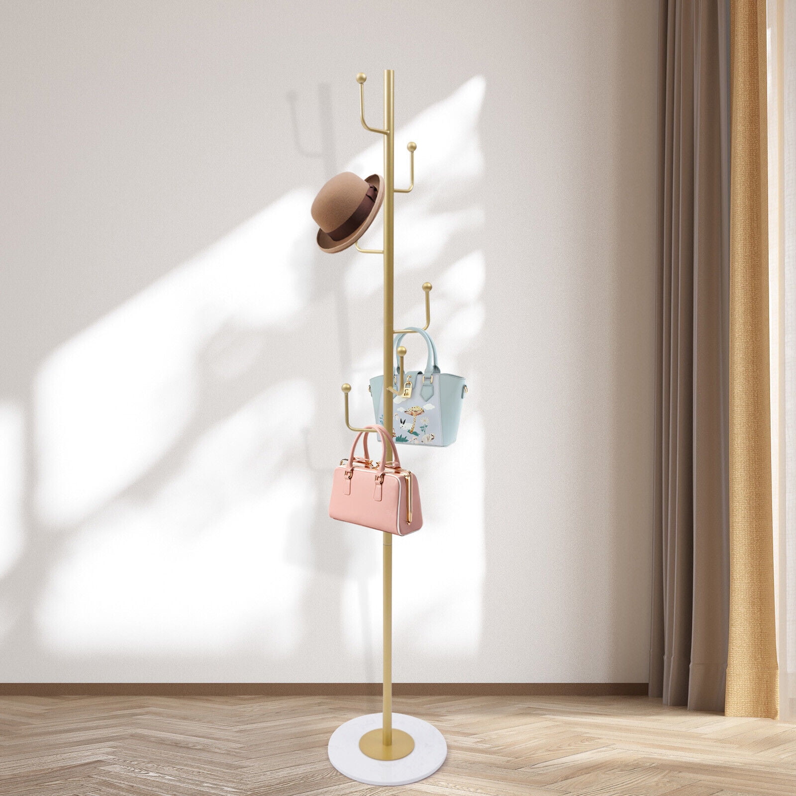 6 Hooks Coat Rack Hat Stand Tree Clothes Hanger Umbrella Holder Metal ...