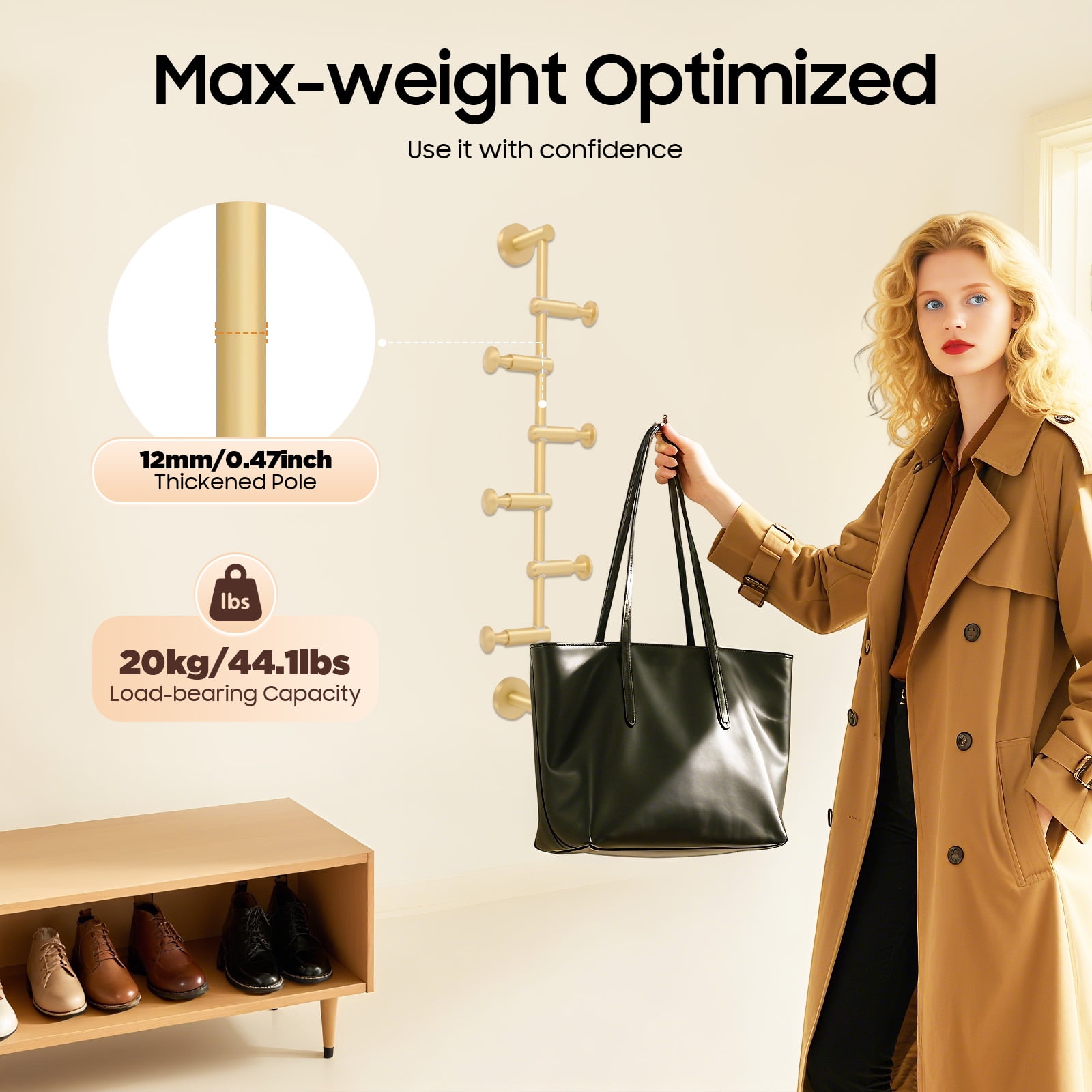 6 Hooks Wall Mounted Coat Rack Hat Rack Robe Clothes Hanger Height ...