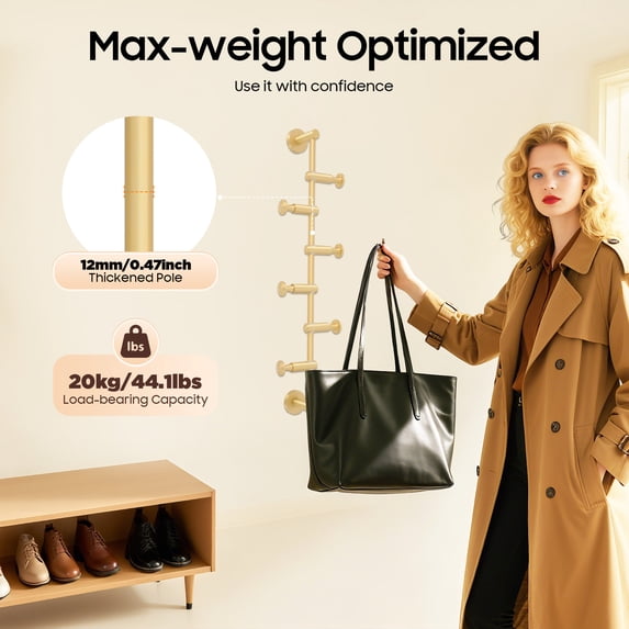 6 Hooks Wall Mounted Coat Rack Hat Rack Robe Clothes Hanger Height ...