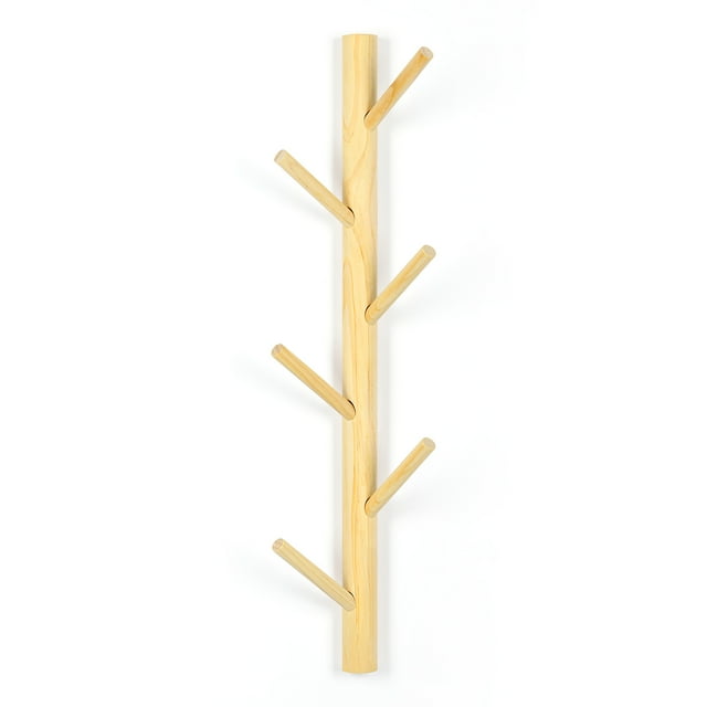 6 Hooks Wood Coat Rack Wall Mounted Tree Branch Coat and Hat Entryway ...