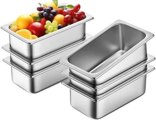 6 Hotel Pans, 1/3 Size 4" Deep Steam Table Pan, 22 Gauge Anti Jam ...