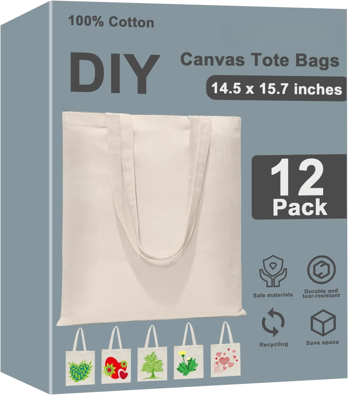 6 I 12 I 24 I 48 Pack Canvas Tote Bags, Blank Canvas for Shopping Bags ...