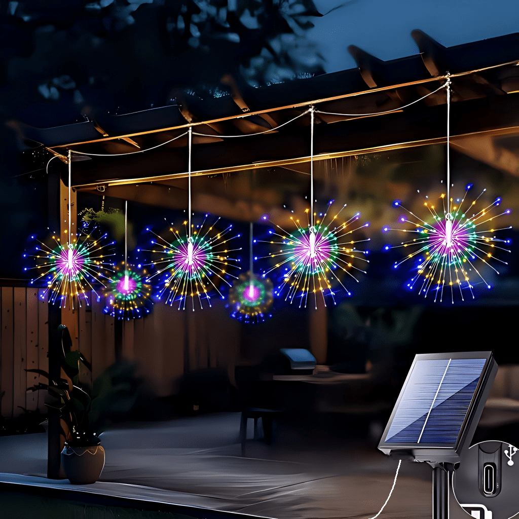 6-IN-1 Solar Hanging Firework Lights 540 LED Solar Powered Outdoor ...