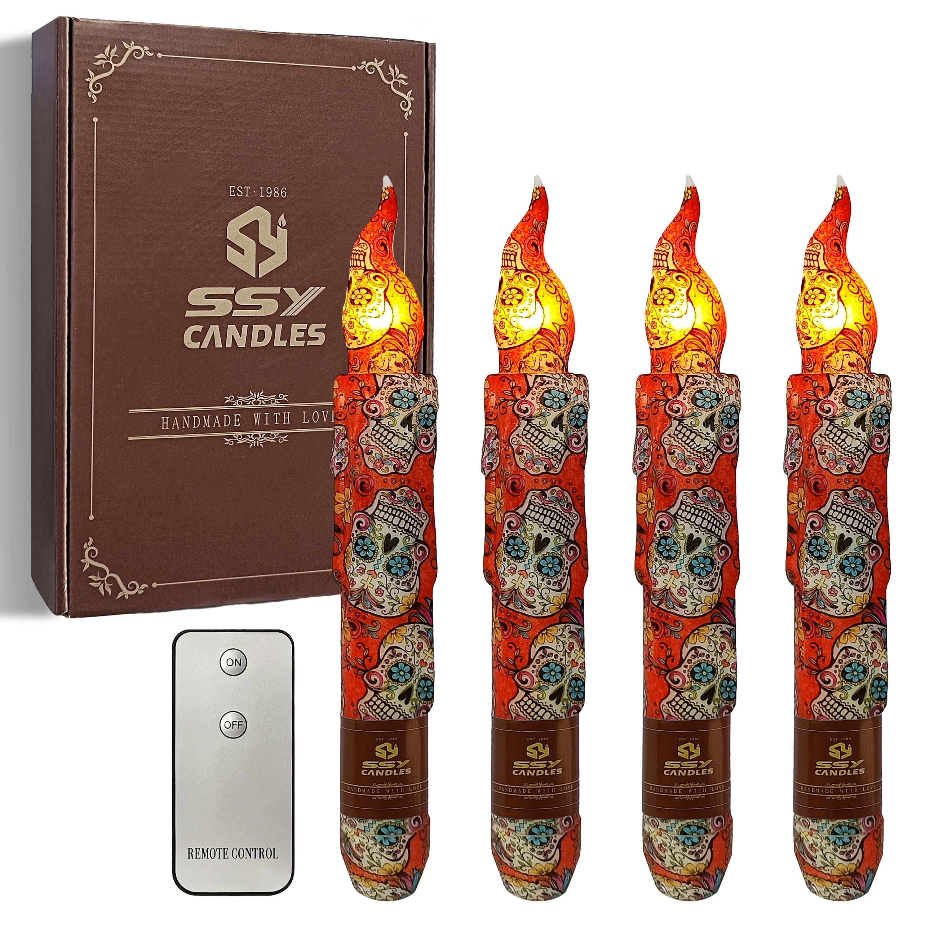 6 INCH Printed Flameless Candle Colored Pattern LED Taper Candles with ...