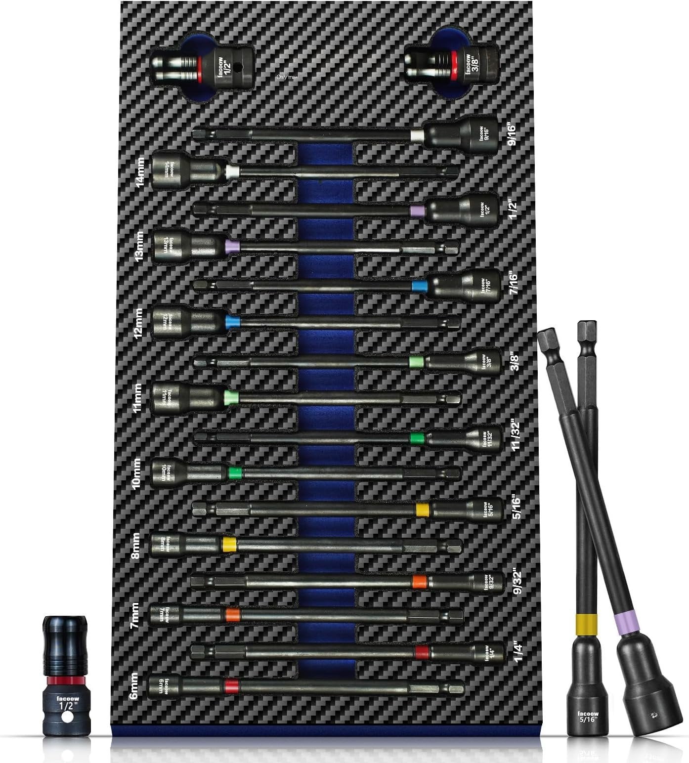 6" Impact Nut Drivers Set , 18 count Color Coded SAE & Metric Impact ...
