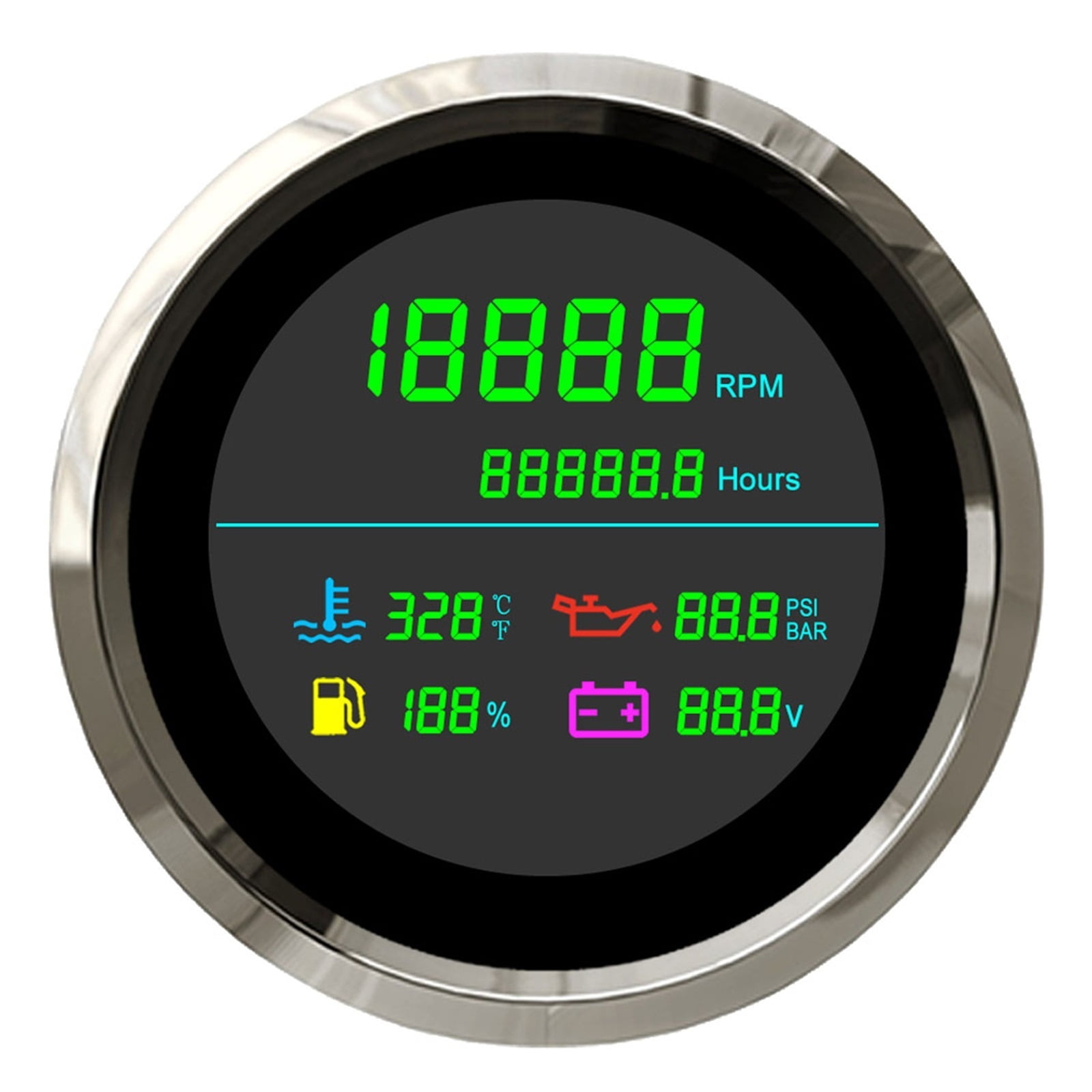 6 In 1 85mm LCD Multi-Function Tachometer Fuel Gau Water Temperature ...