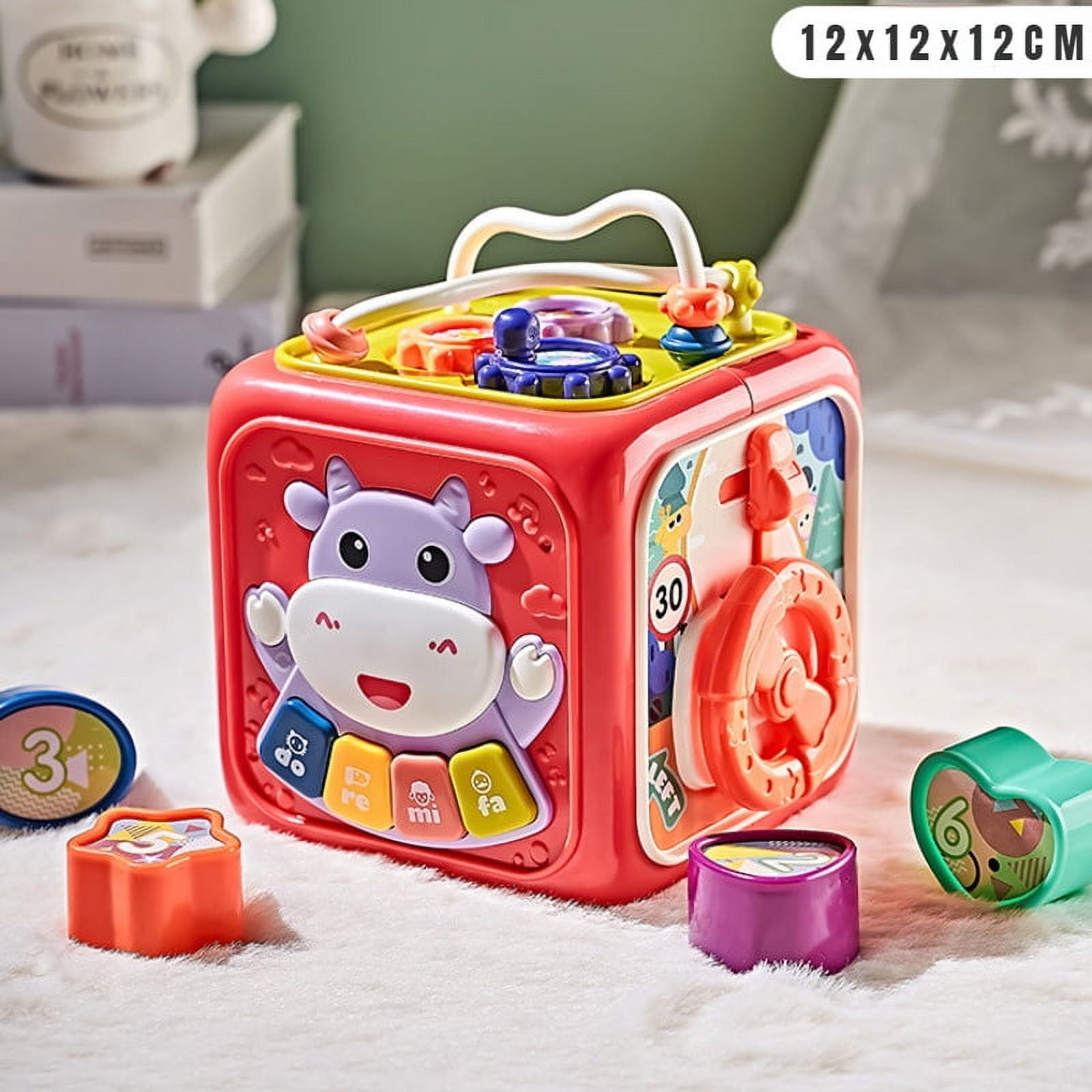 6 In 1 Baby Activity Cube Toddler Toys Educational Shape Sorter Musical ...