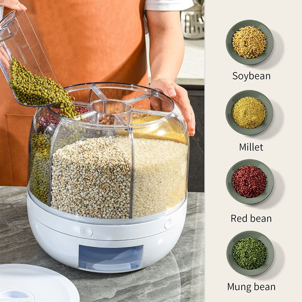 6-In-1 Cereal Dispenser Rotating Grain Container 10KG Rice Storage Dry ...