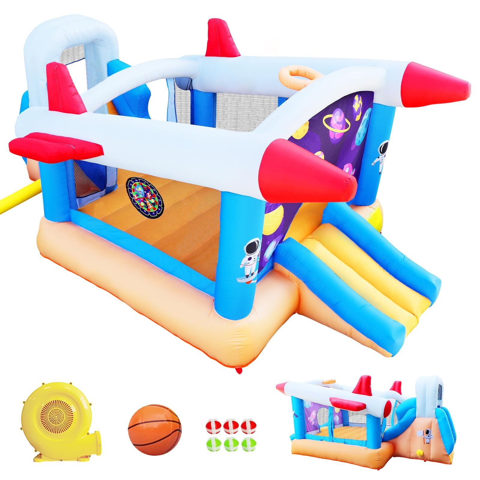 6 In 1 Inflatable Bouncer With Air Blower Basketball Hoops Family ...