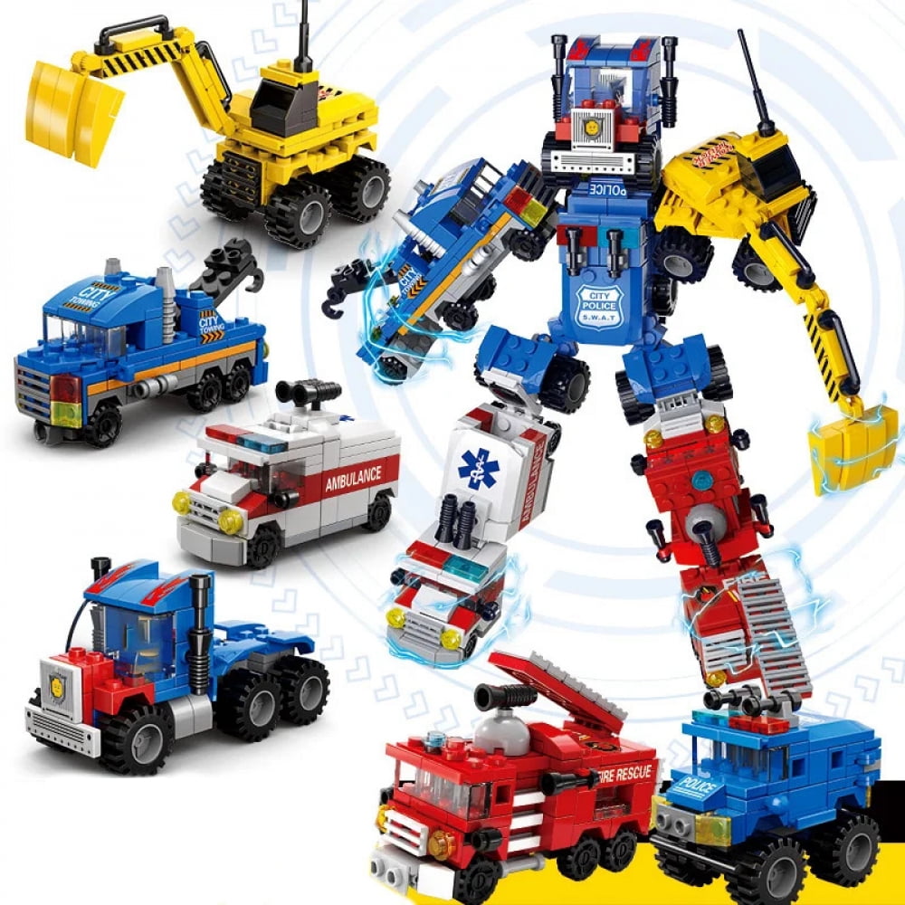 6 In 1 Transformation City Car Technical Ambulance Vehicles Fire Police ...