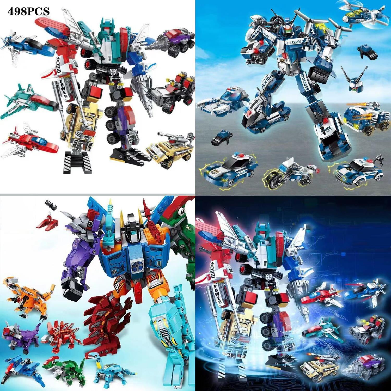 6 In 1 Transforming Robot Building Blocks Kits DIY Construction Vehicle ...