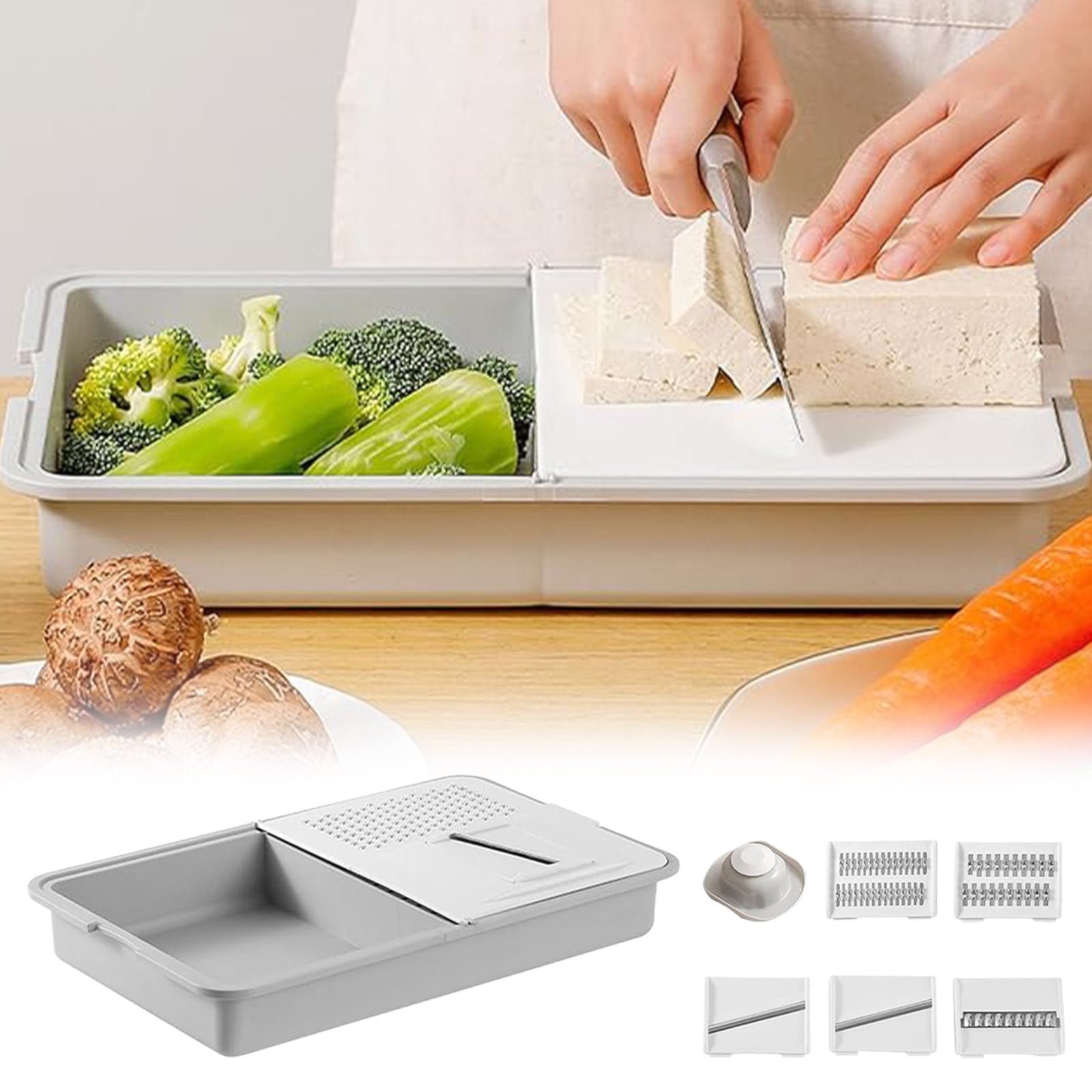 6 In 1 Vegetable Slicer with Container - Multifunctional Cutting Plate ...