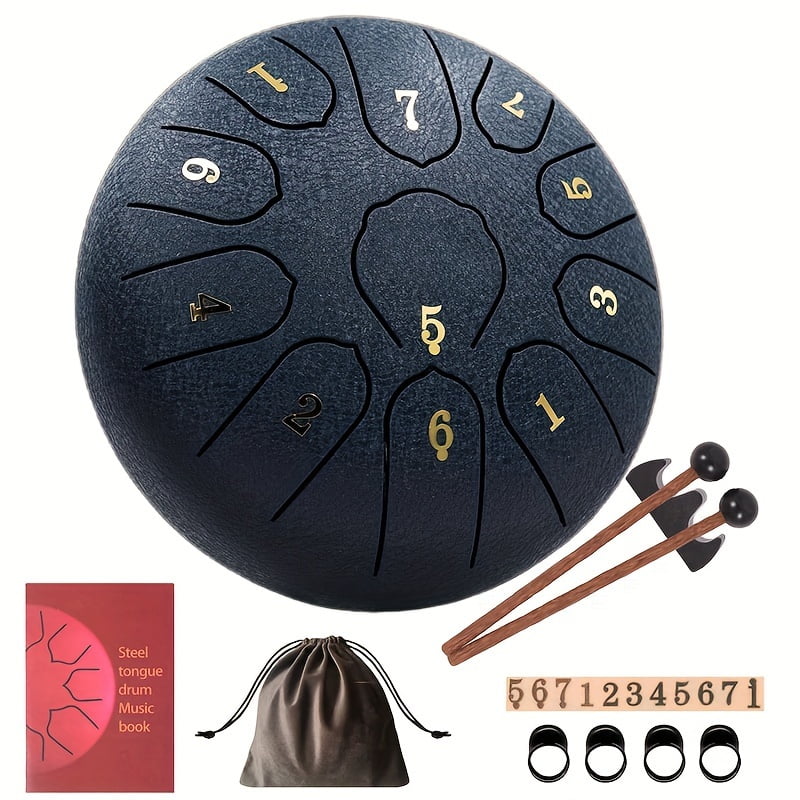 6-Inch 11-Note C Key Steel Tongue Drum & Ethereal Tambourine - Complete ...