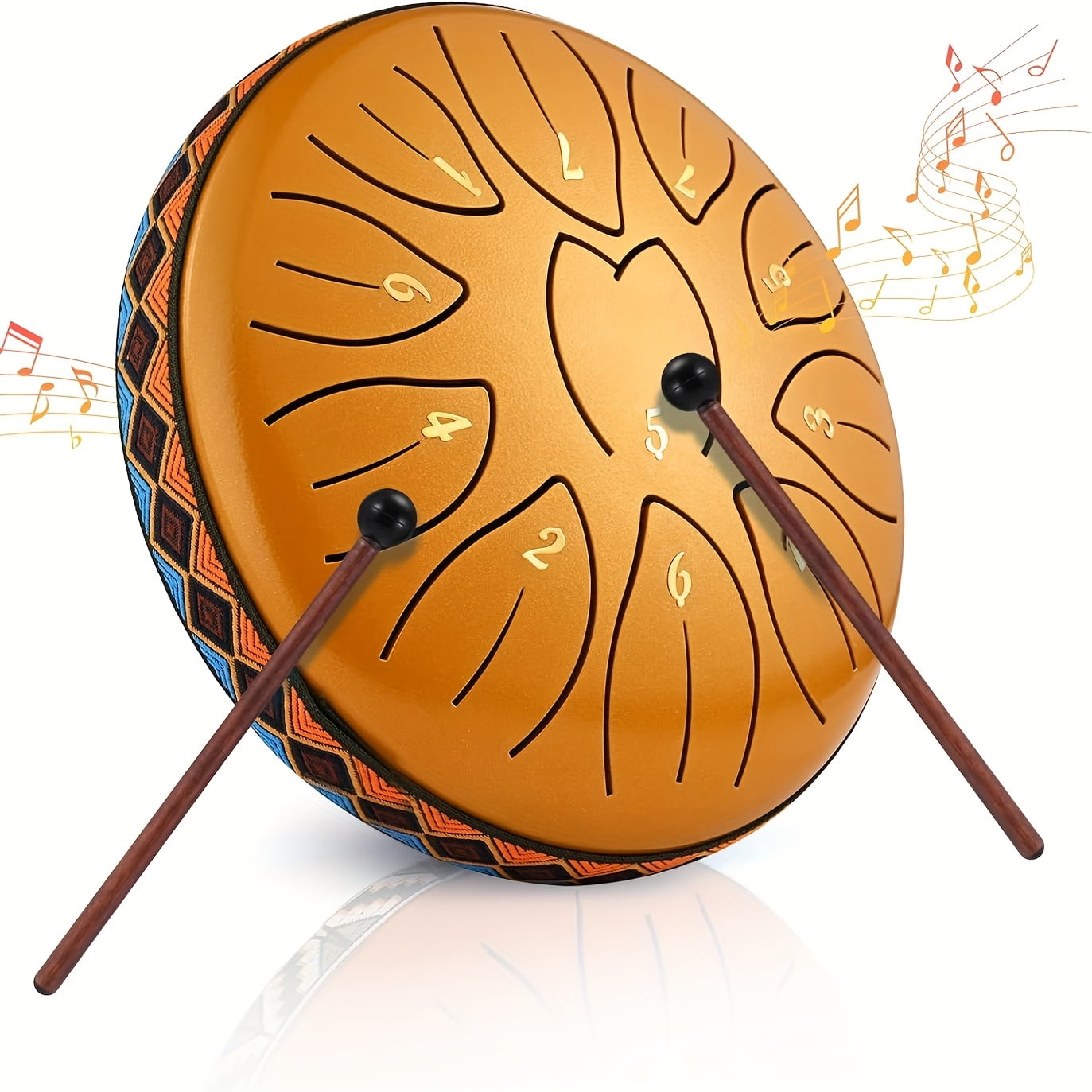 6-Inch (15.2cm) 11-Note Steel Chakra Drum - Includes Bag, Mallets ...