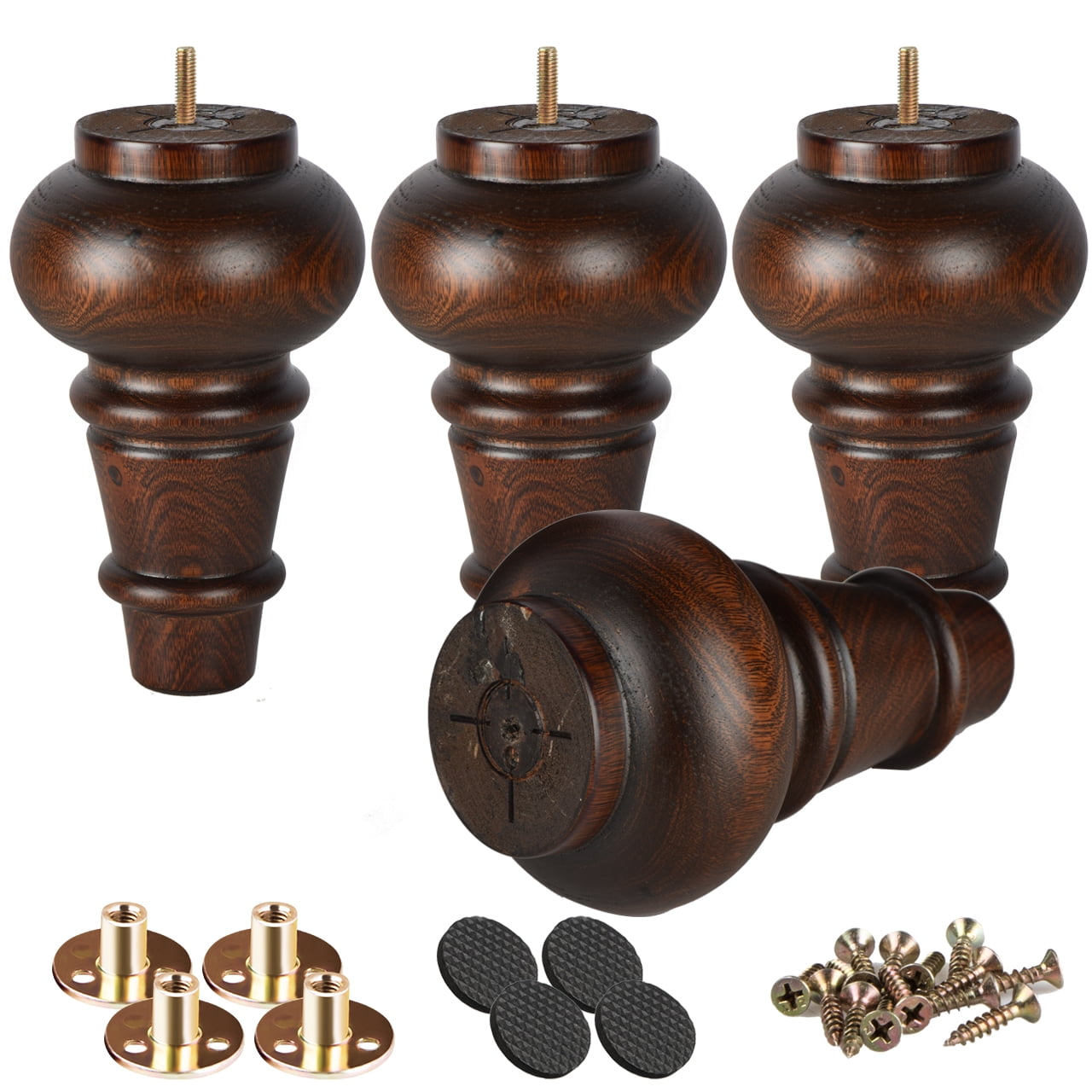 6 Inch / 15cm Solid Wood Furniture Legs, Btowin VCF 4Pcs Turned Glaze ...