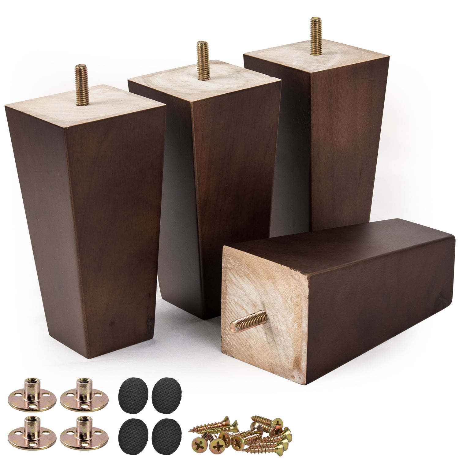 6 Inch / 15cm Solid Wood Furniture Legs, Btowin VCF 4Pcs Walnut Mid ...