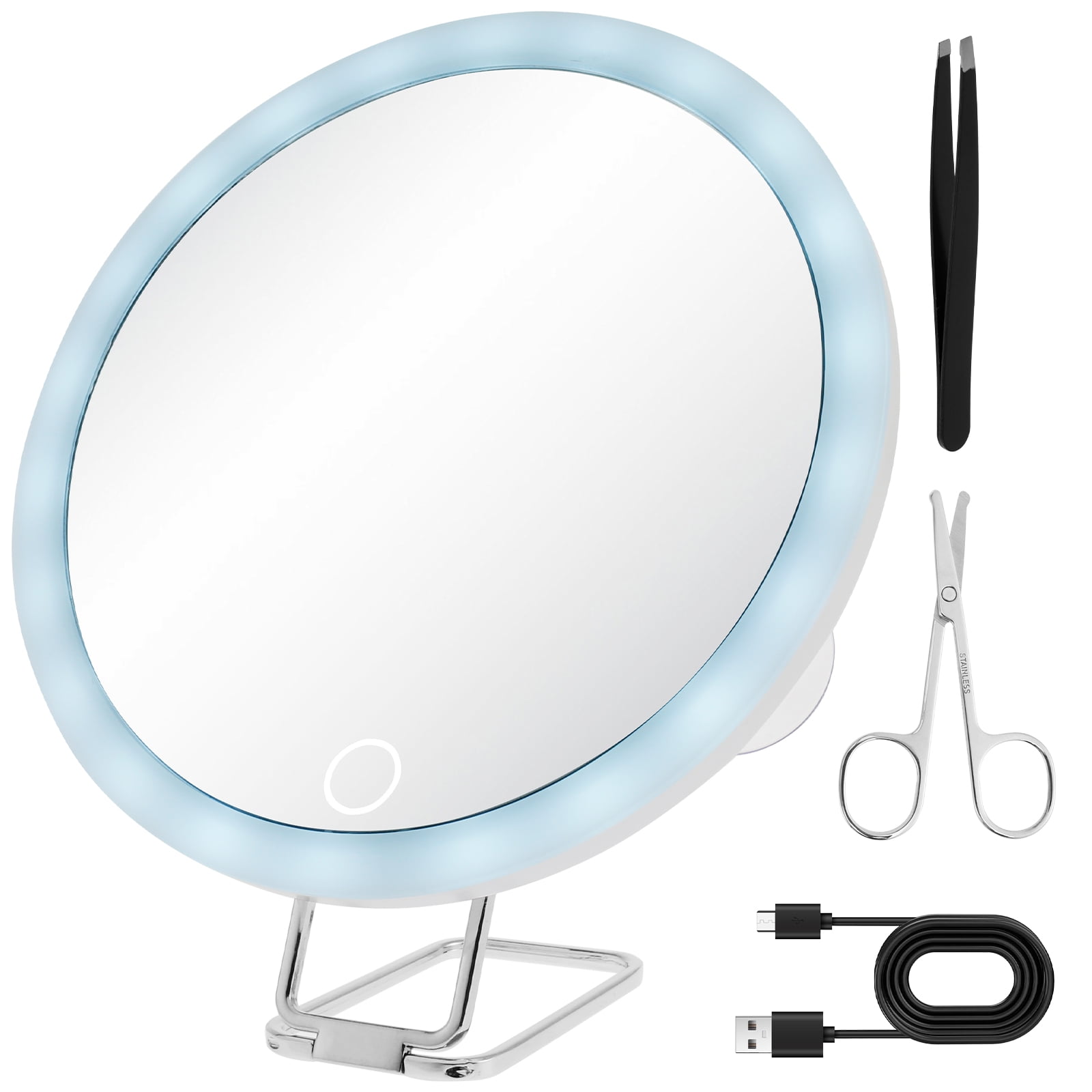 6 Inch 30X Magnifying Makeup Mirror With LED Light Rechargeable 3 Color ...