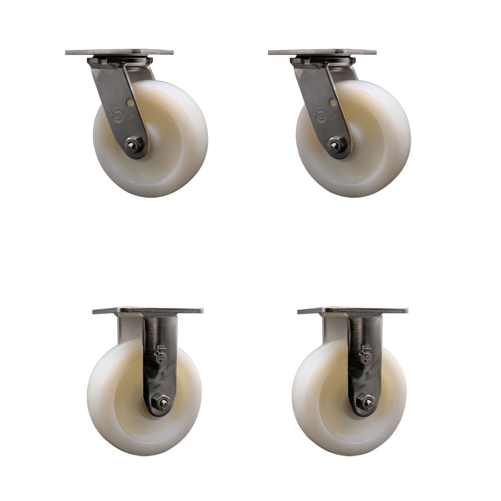 6 Inch 316 Stainless Steel Nylon Caster Set w/Roller Bearings 2 Swvl 2 ...