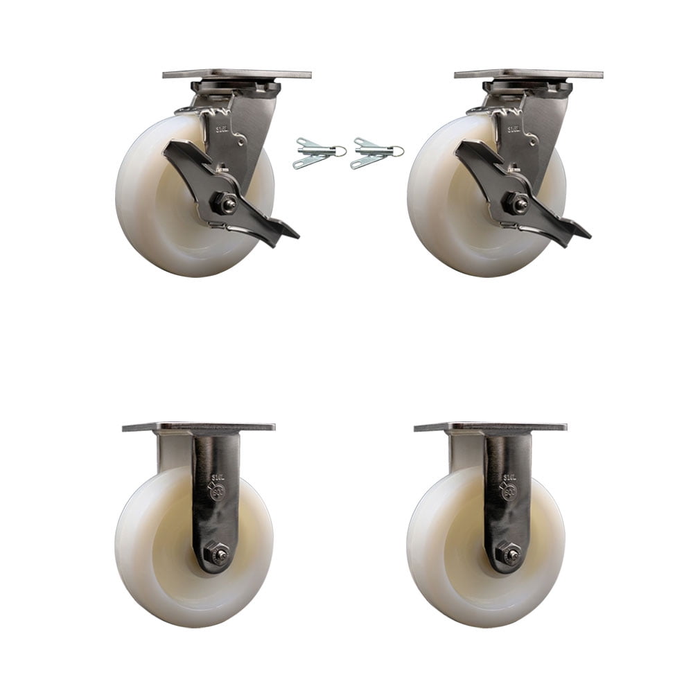 6 Inch 316 Stainless Steel Nylon Caster Set with 2 Brake/Swivel Lock 2 ...