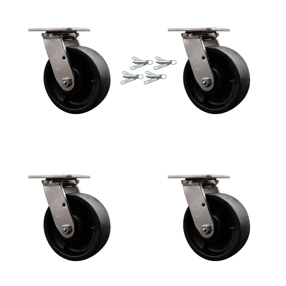 6 Inch 316SS Glass Filled Nylon Swivel Caster Set w/Roller Bearing ...
