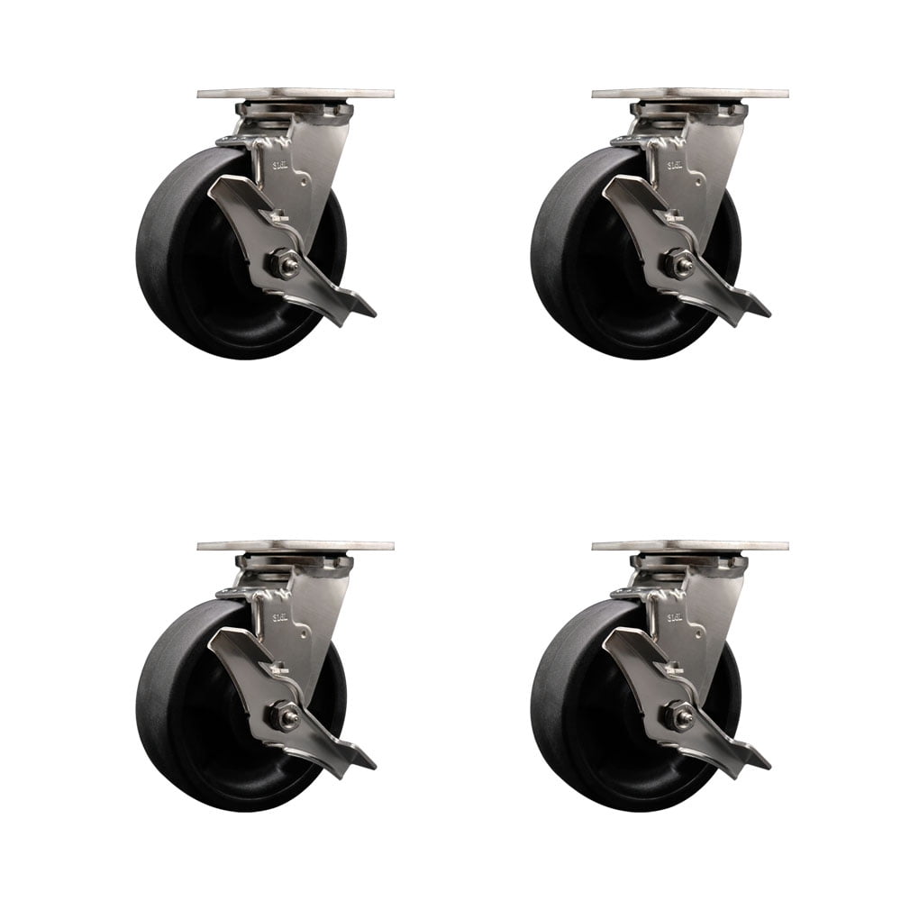 6 Inch 316SS Glass Filled Nylon Swivel Caster Set w/Roller Bearings ...