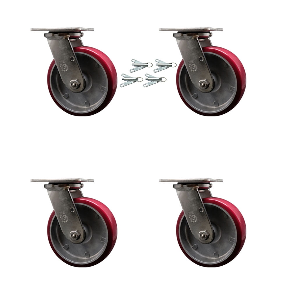 6 Inch 316SS Poly on Aluminum Swivel Caster Set with Delrin Bearings ...
