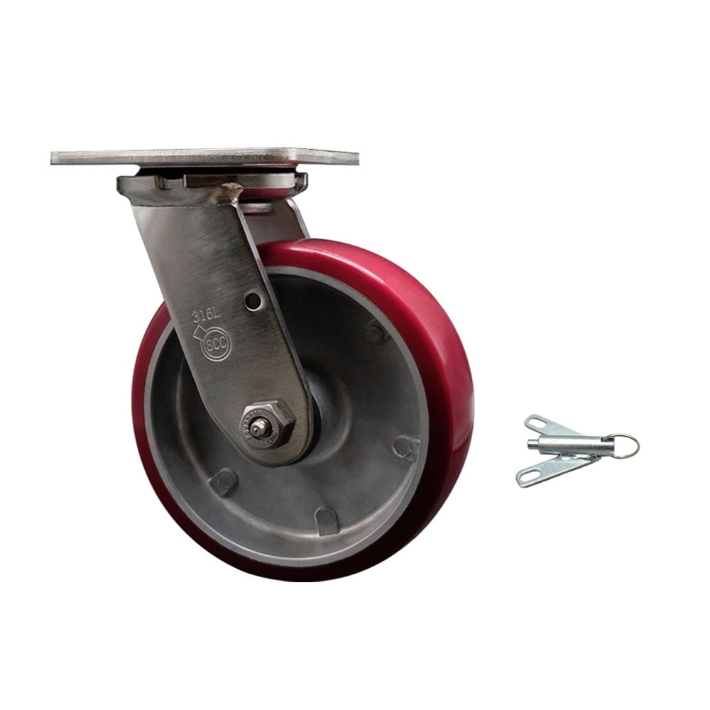 6 Inch 316SS Poly on Aluminum Swivel Caster with Delrin Bearing& Swivel ...