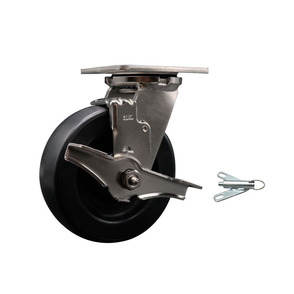 6 Inch 316SS Polyolefin Caster with Delrin Bearing and Brake/Swivel ...