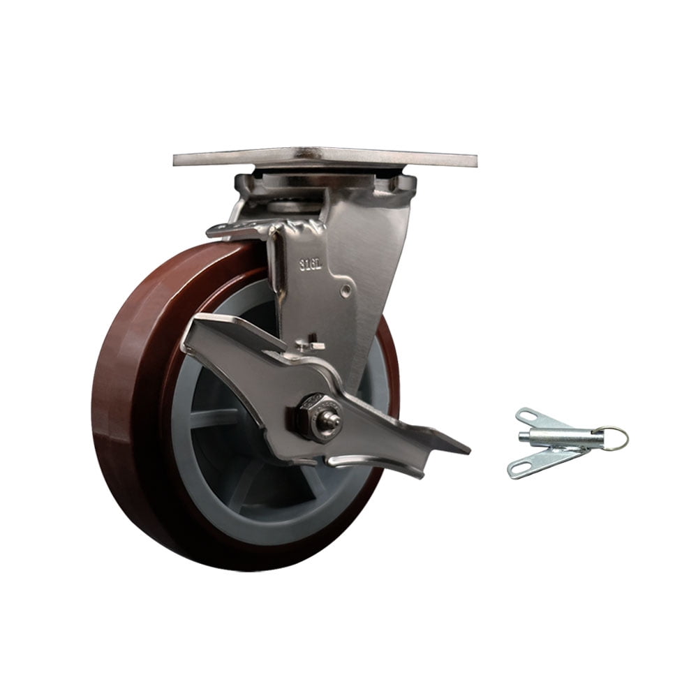 6 Inch 316SS Polyurethane Caster with Roller Bearing and Brake/Swivel ...