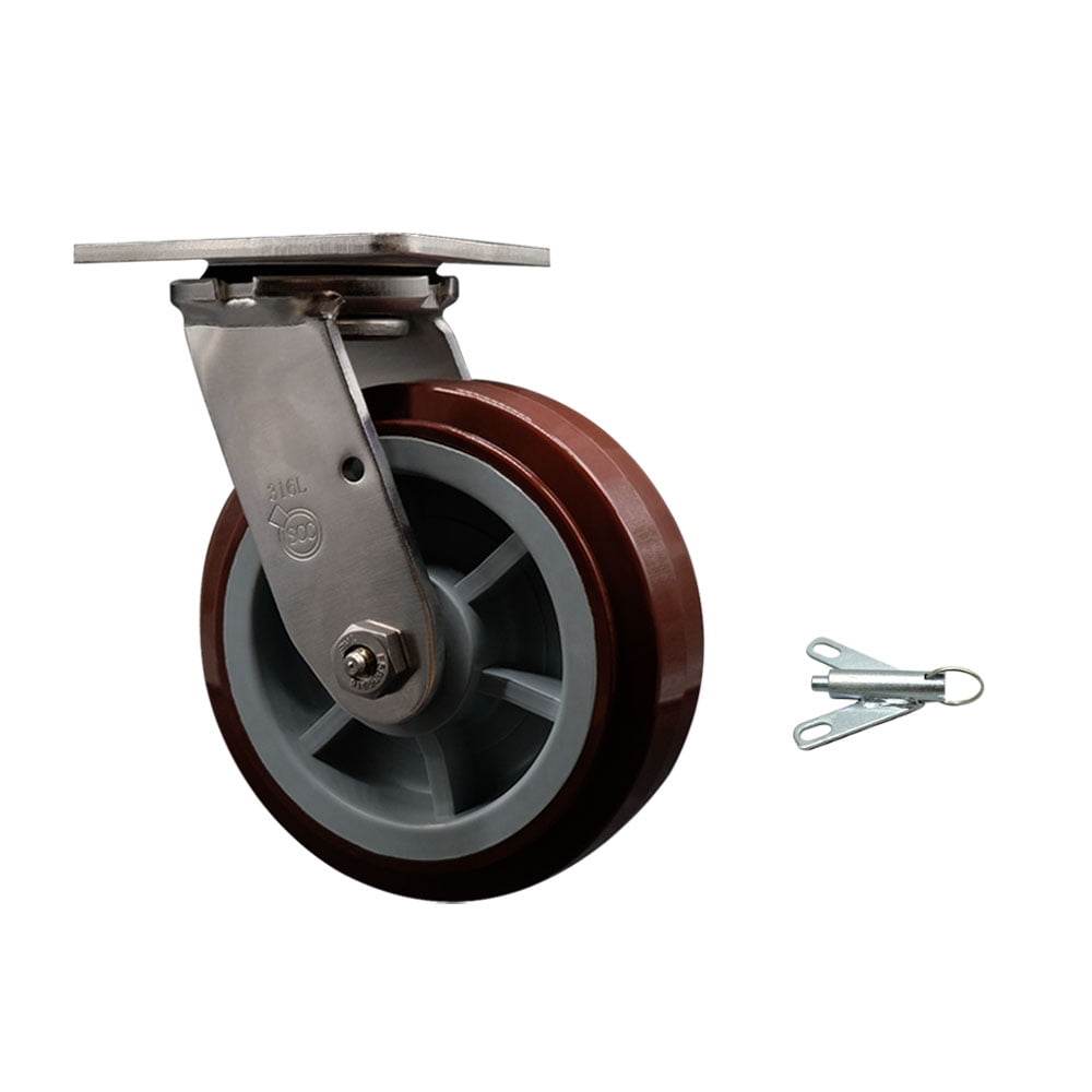6 Inch 316SS Polyurethane Swivel Caster with Delrin Bearing and Swivel ...