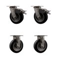 6 Inch 316SS Rubber on Aluminum Caster Set w/Roller Bearings 2 Brake 2 ...