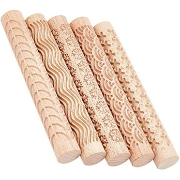 Wooden Rolling Pin Clear Texture Leaves Snowflake Water Ripple Pattern ...