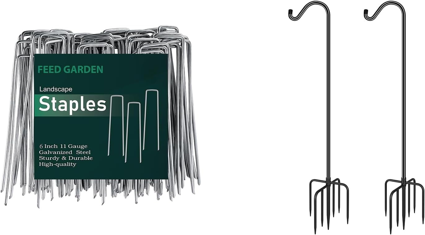 6 Inch 500 Pack Galvanized Landscape Staples 11 Gauge&Shepards Hooks ...