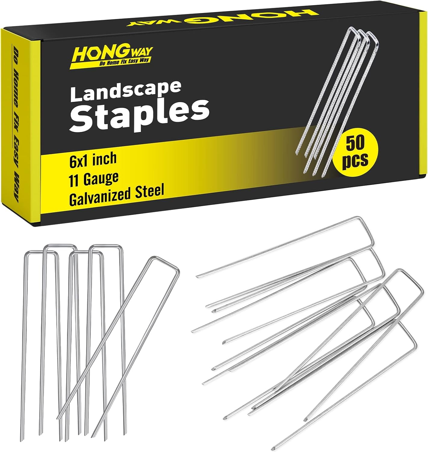 6 Inch 50pcs Landscape Staples, 11 Gauge Galvanized Garden Stakes and U ...