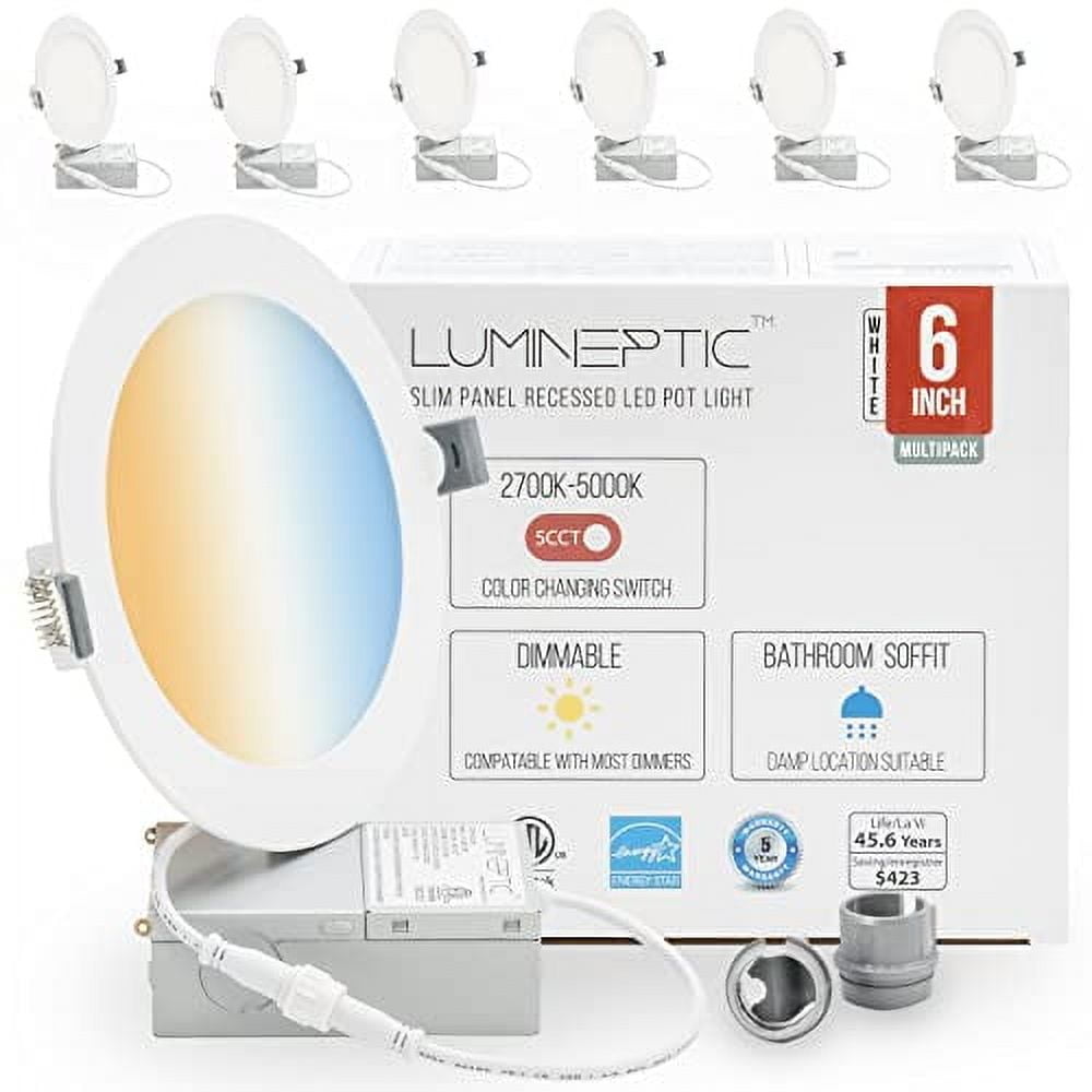 6 Inch 5CCT Dimmable Slim Recessed LED Pot Lights, Selectable Colors ...