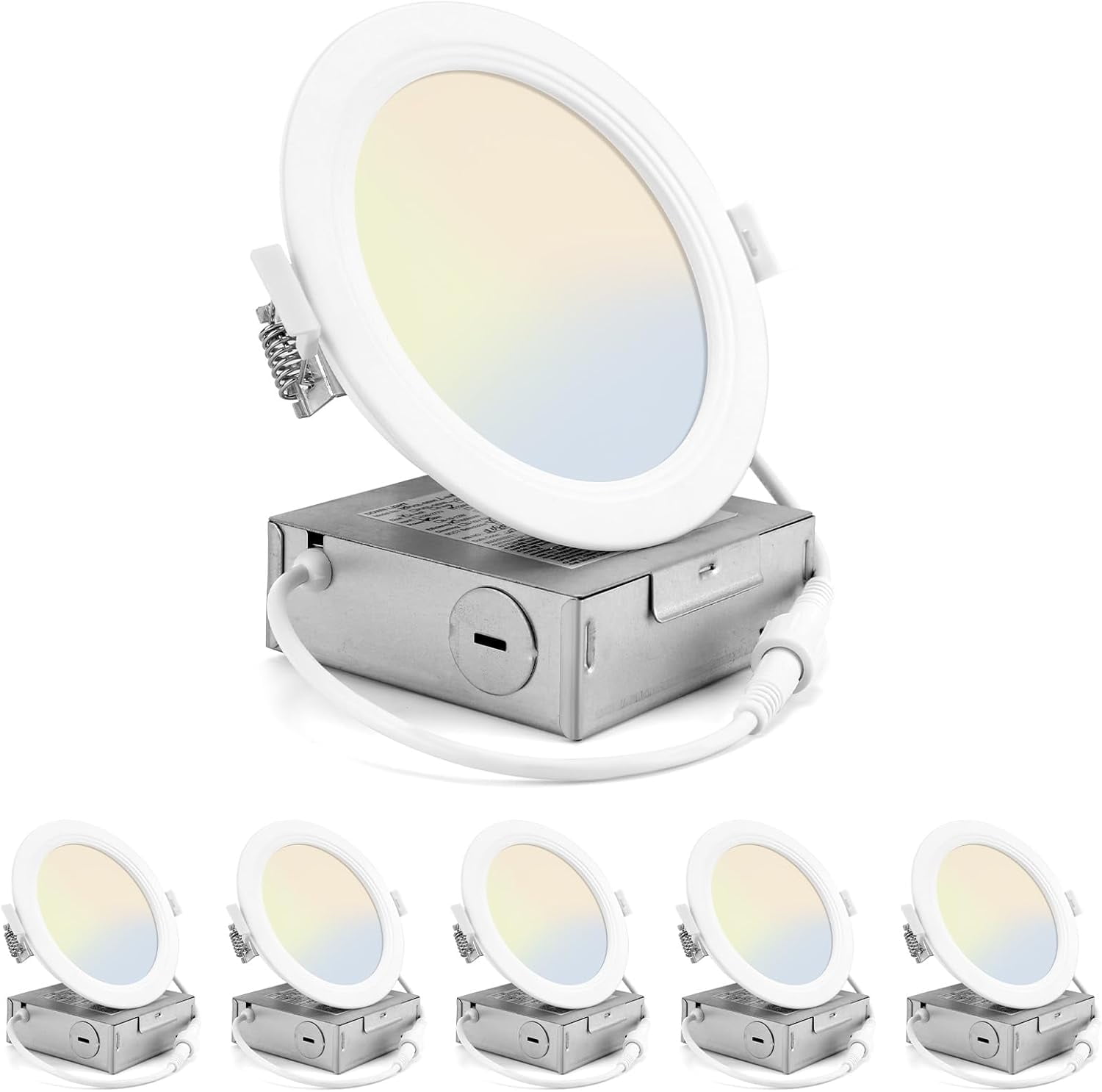 6 Inch 5CCT LED Recessed Ceiling Light with Junction Box, Triac(Phase ...