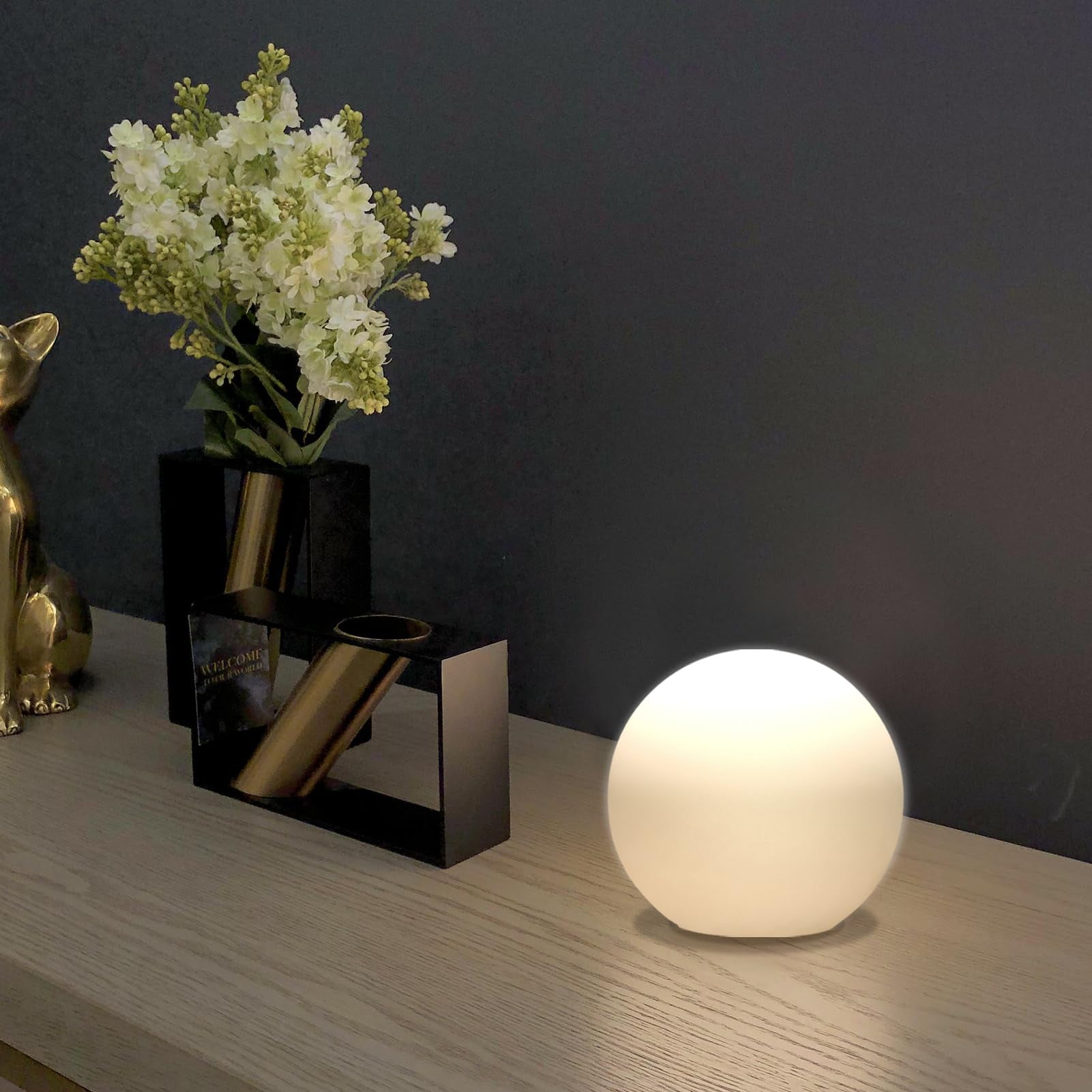 6 Inch Ball Table Lamp with Glass Shade, Ball Light Bookshelf Lamp for ...