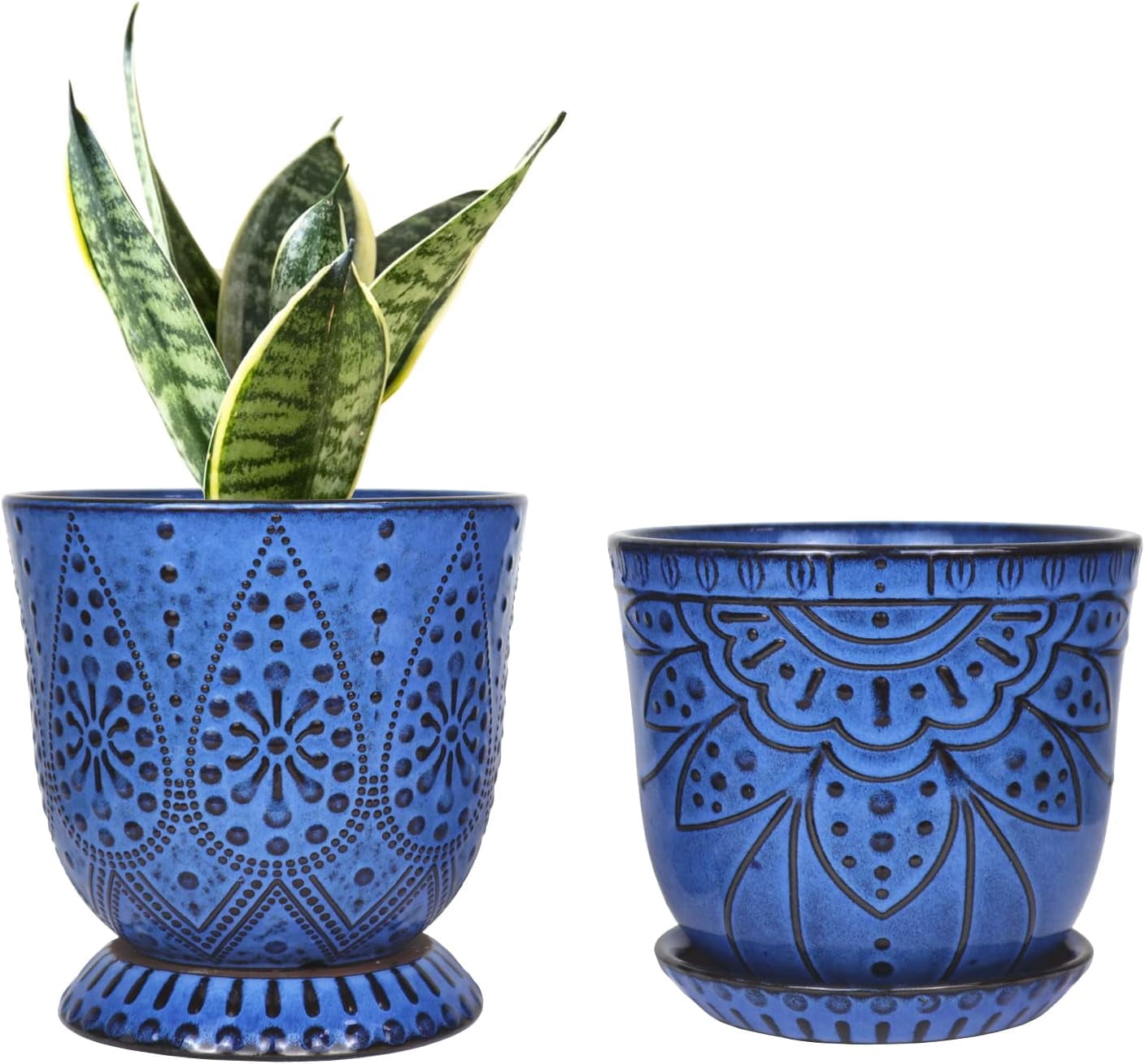 6 Inch Beaded Ceramic Flower Pots Set of 2 with Drainage Holes and Tray ...