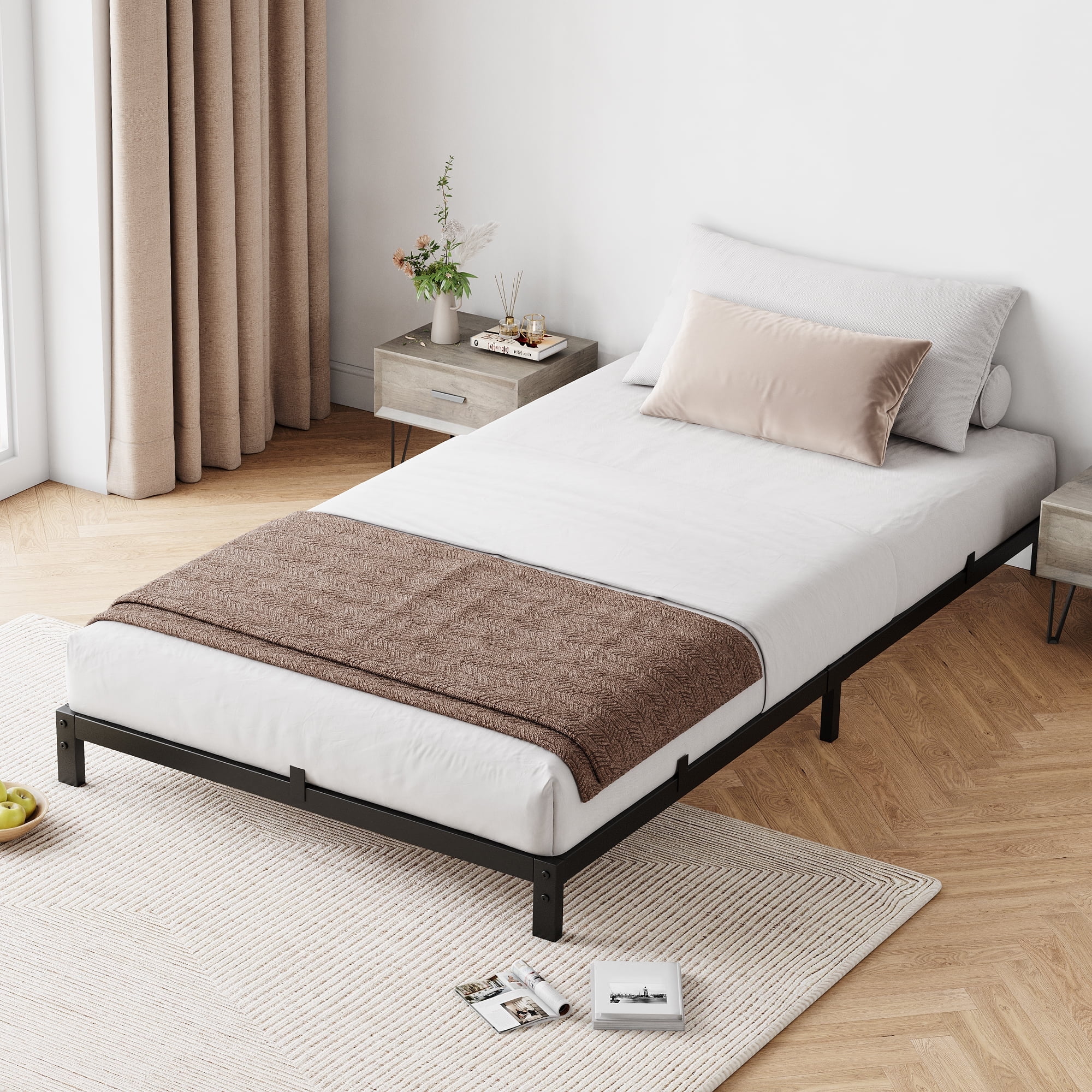 6 Inch Bed Frame Heavy Duty Platform Metal Bed Frame with Metal Slats ...