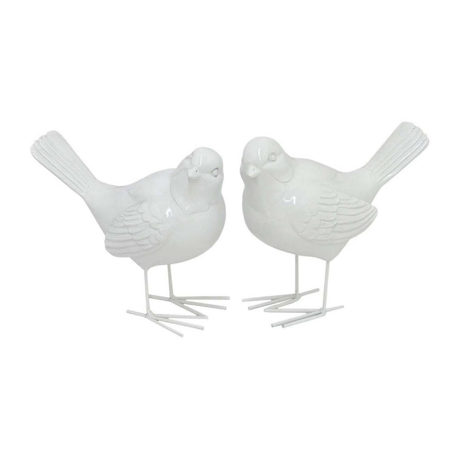6 Inch Bird Figurine Set of 2 - Resin - Modern Style Sculpture - White ...